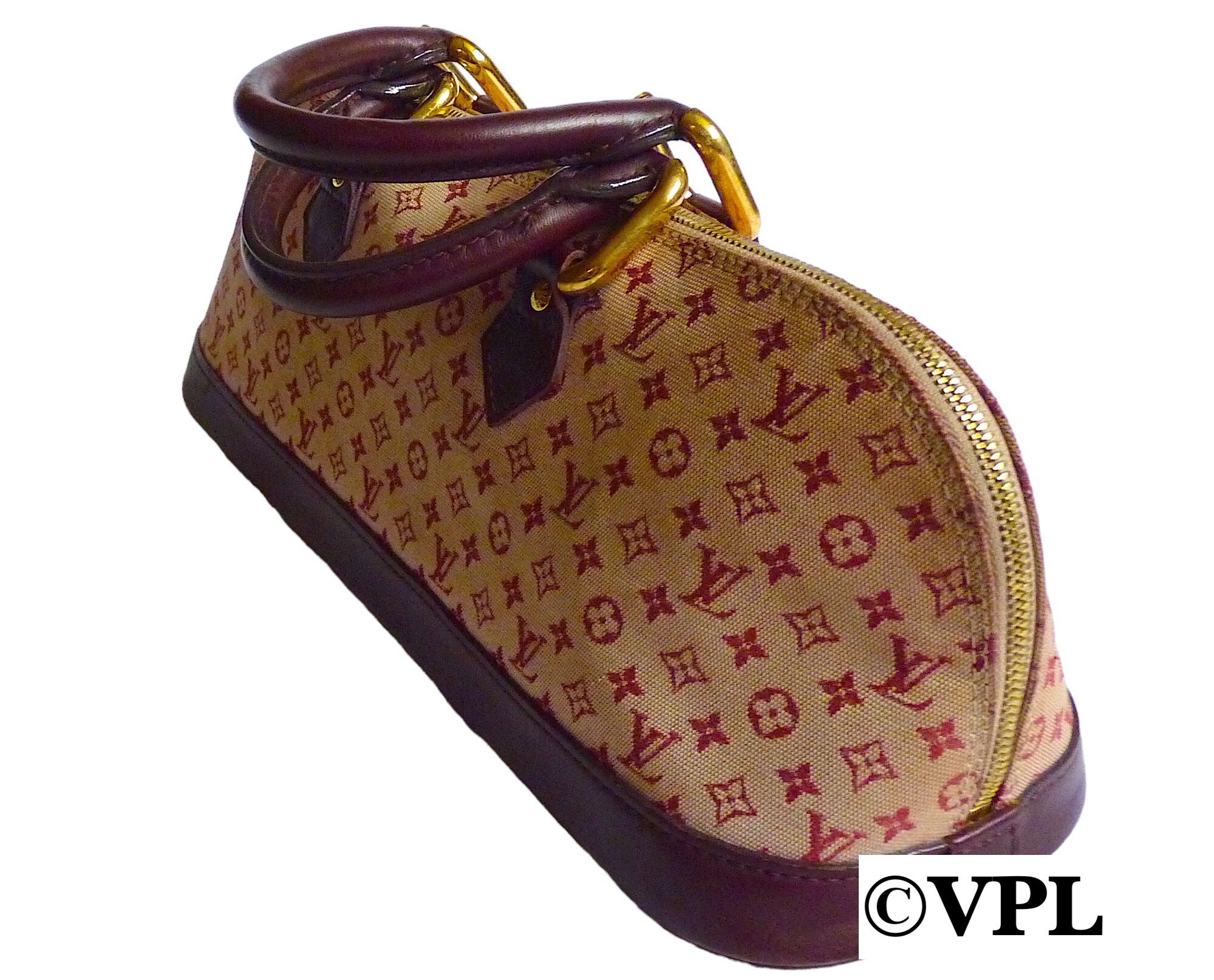 LOUIS VUITTON Burgundy Monogram Canvas Handbag, Vintage LOUIS VUITTON Burgundy Monogram Canvas Handbag, Vintage