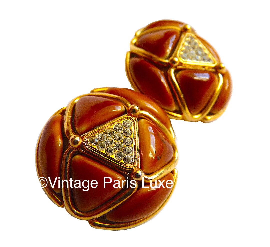 ORENA PARIS Clip on Earrings, 1980 French Haute Couture Jewelry ...
