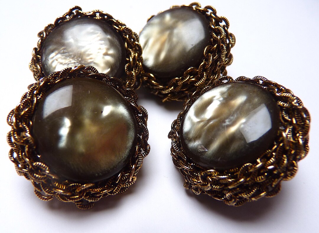 Large Antique Buttons Set of 4, Mid Century Buttons 25 Mm Fashion Art ...
