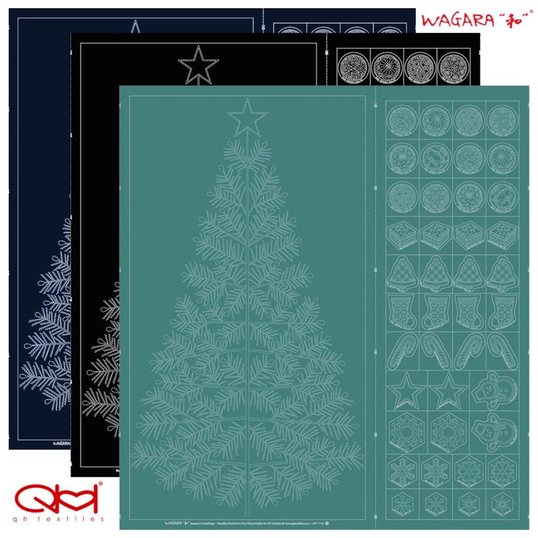 Wagara Sashiko Panel | Season's Greetings, Christmas Panel (teal Blue ...