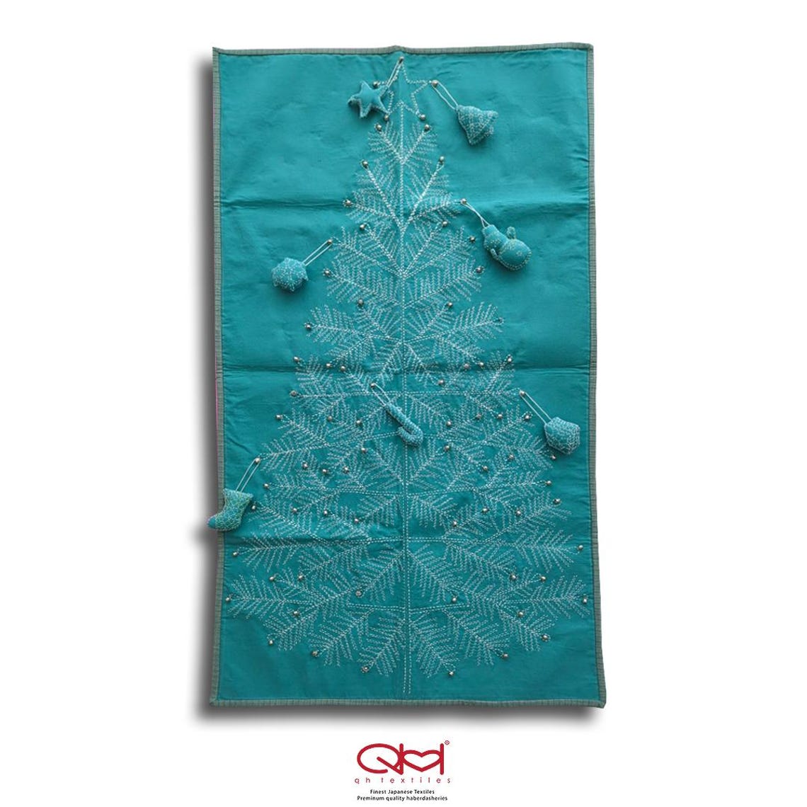 Wagara Sashiko Panel | Season's Greetings, Christmas Panel (teal Blue ...