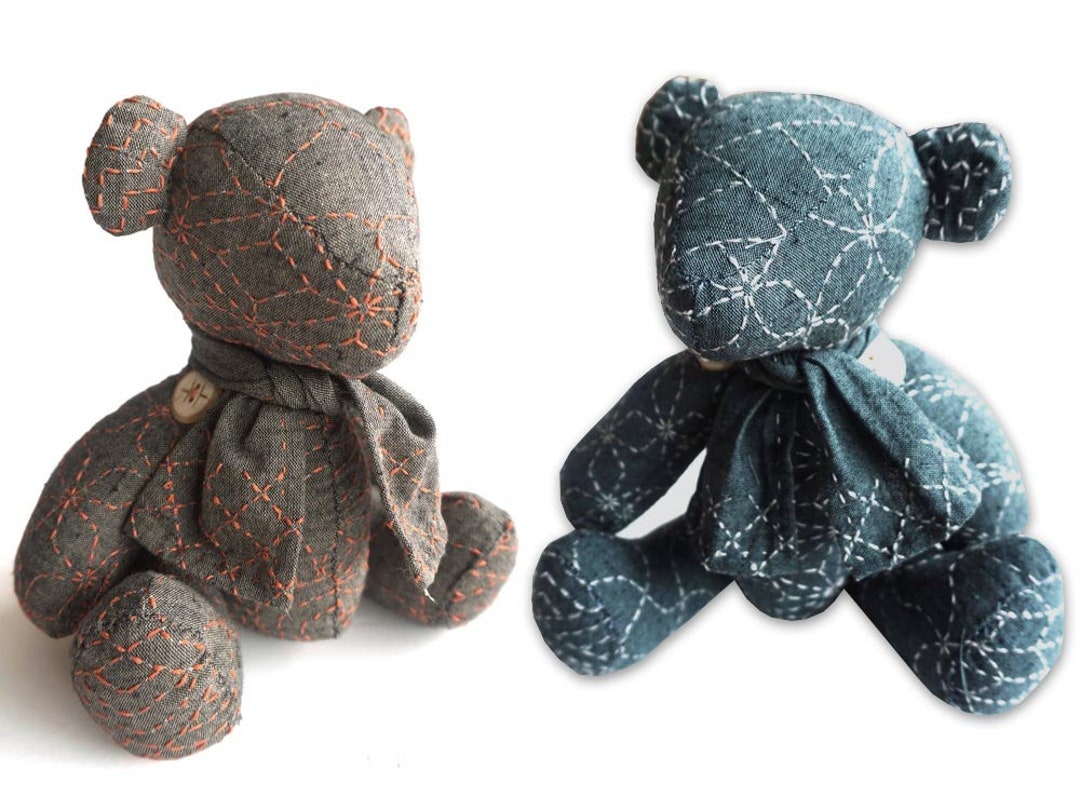 Little Sashiko Teddy Bear Cloth Yarn Dyed Cotton Hand-printed Designed ...