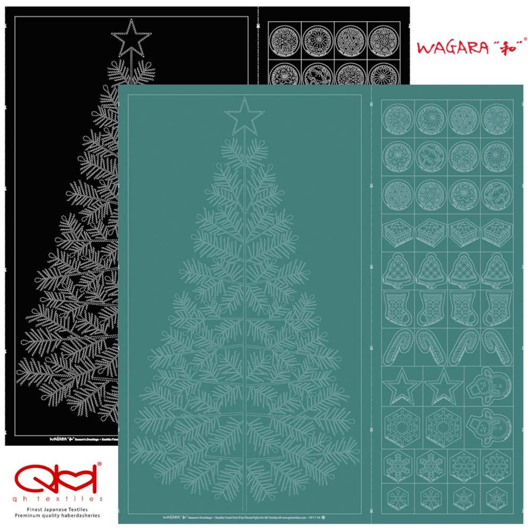 Wagara Sashiko Panel | Season's Greetings | Pre-printed Cotton 100% ...