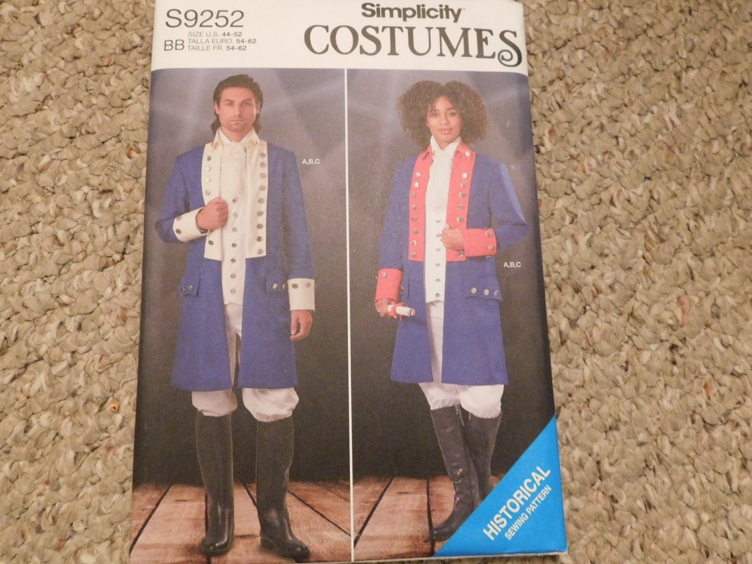 Hamilton-ish Costume Sewing Pattern, Simplicity 9252, New and UNCUT ...