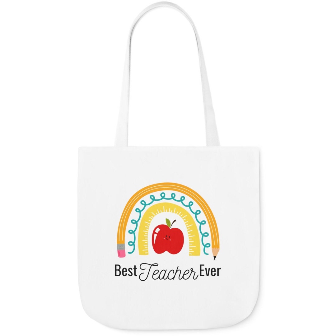 Best Teacher Ever Canvas Tote Bag, Teacher Tote Bag, Teacher Book Bag ...