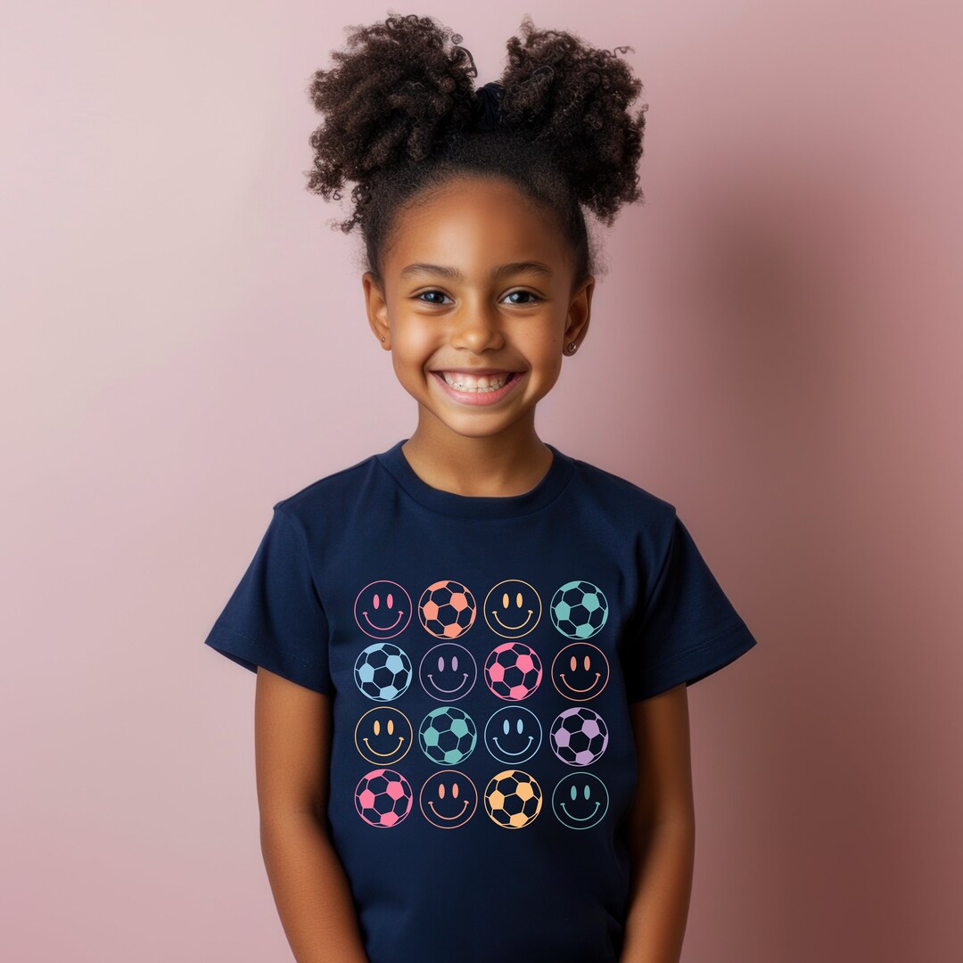 Smiley Face Soccer Ball Tee, Girls Soccer Shirt, Cute Soccer Shirt ...