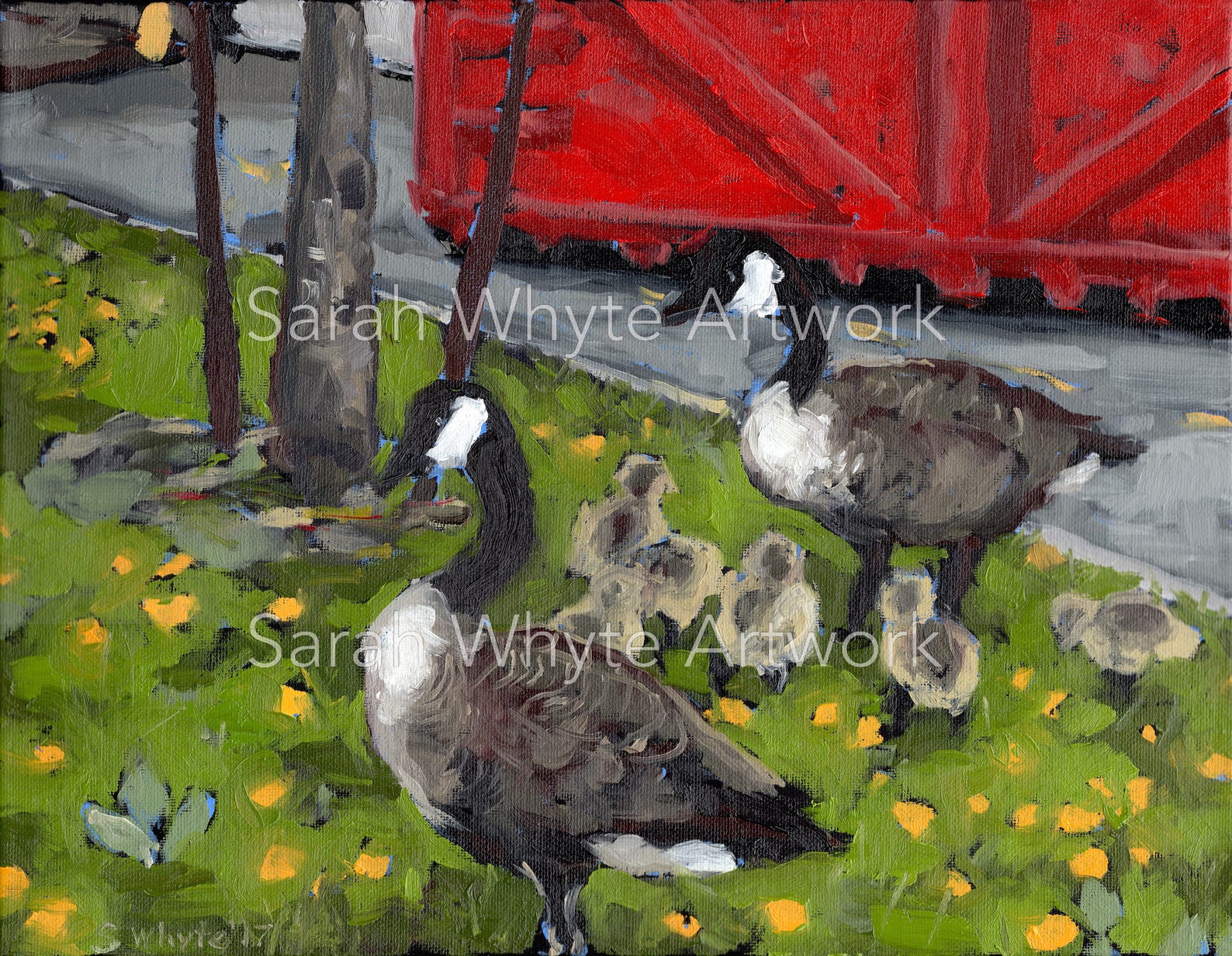 DIGITAL DOWNLOAD - Geese and Gosling Oil Painting Print, Printout ...