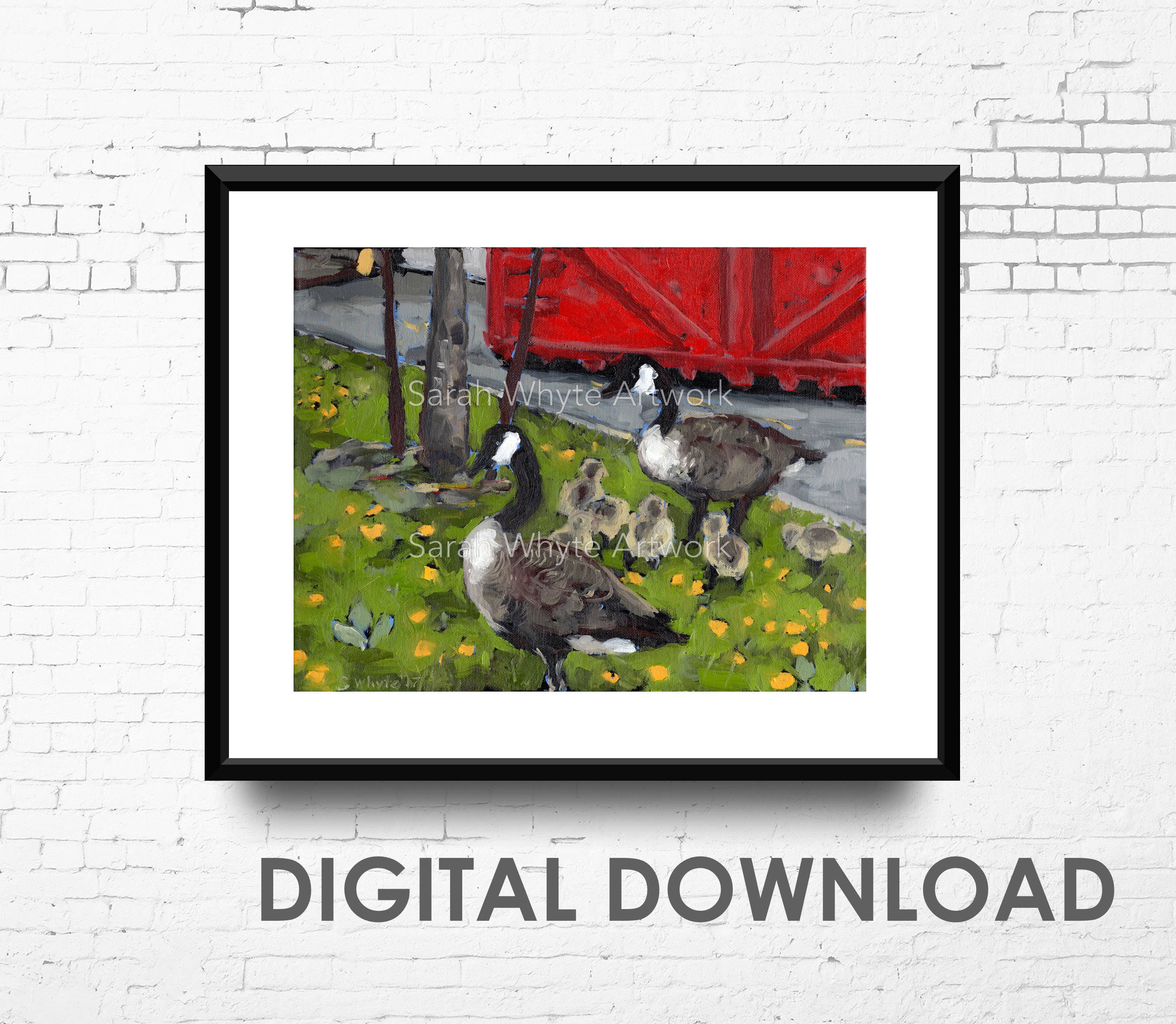 DIGITAL DOWNLOAD - Geese and Gosling Oil Painting Print, Printout ...
