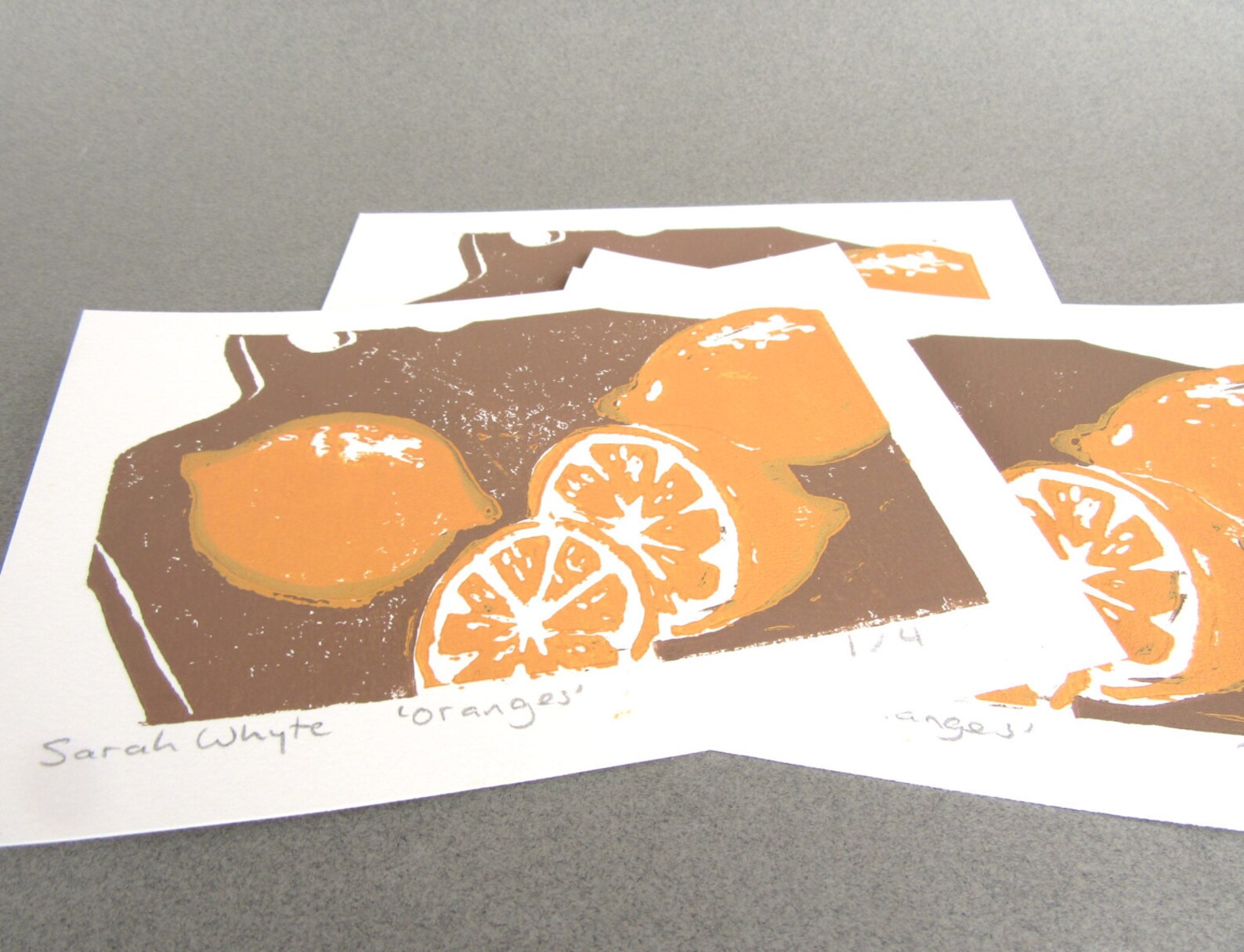 Oranges Linocut Print, 5x7 Print Orange and Brown, Hand Pulled Print ...