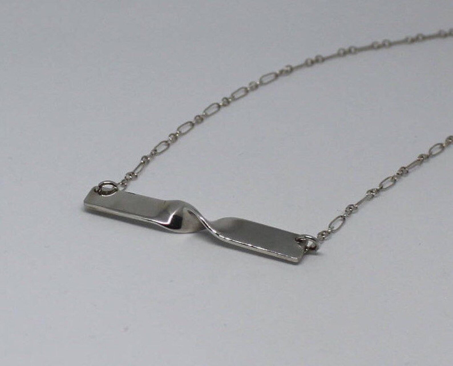 Sterling Silver Horizontal Bar Necklace With a Twist - Etsy