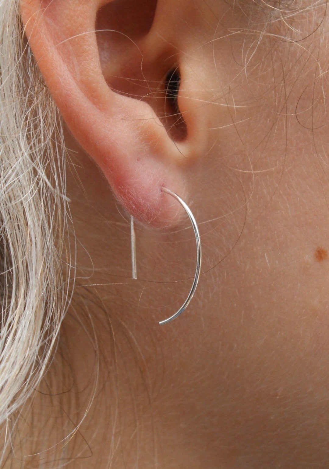 Backless Earrings, Open Hoop D Earring, Dainty Semi Circle Threaded ...