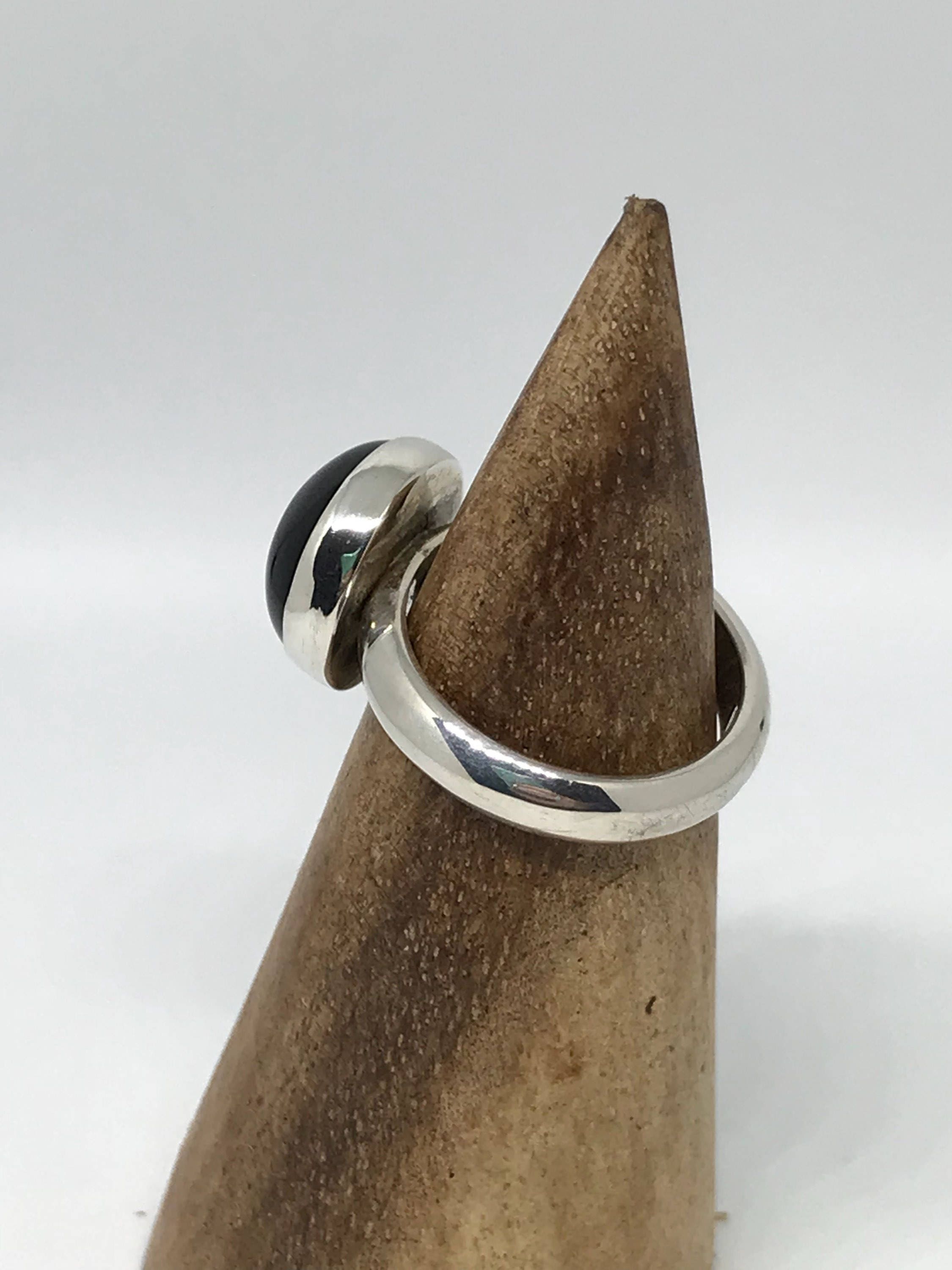 Simple Black Onyx Ring Sterling Silver Black Stone Ring | Etsy