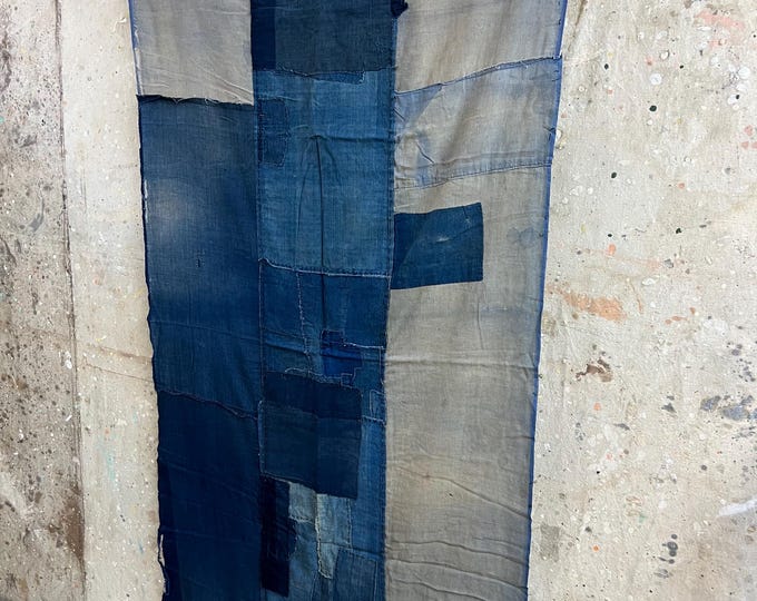 Vintage Japanese Super Sun Fade Indigo Dyed Boro Patched Fabric #2351 ...