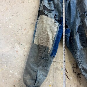Vintage Japanese Distressed Indigo Dyed Famer’s Boro Patched Monpe ...