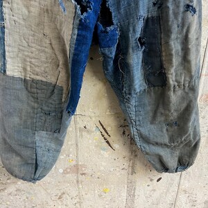 Vintage Japanese Distressed Indigo Dyed Famer’s Boro Patched Monpe ...