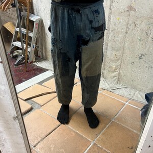 Vintage Japanese Distressed Indigo Dyed Famer’s Boro Patched Monpe ...