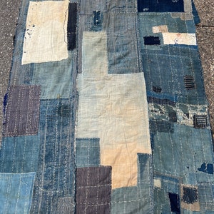 Vintage Japanese Rare Super Long Indigo Dyed Boro Patched Fabric #1885 ...
