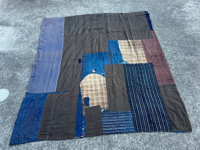 Vintage Japanese Sakiori and Indigo Dyed Boro Patched Rug #1583 - Etsy