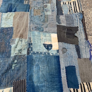 Vintage Japanese Rare Super Long Indigo Dyed Boro Patched Fabric #1885 ...
