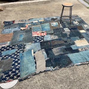 Vintage Japanese Super Huge and Heavy Indigo Dyed Boro Patched Rug ...