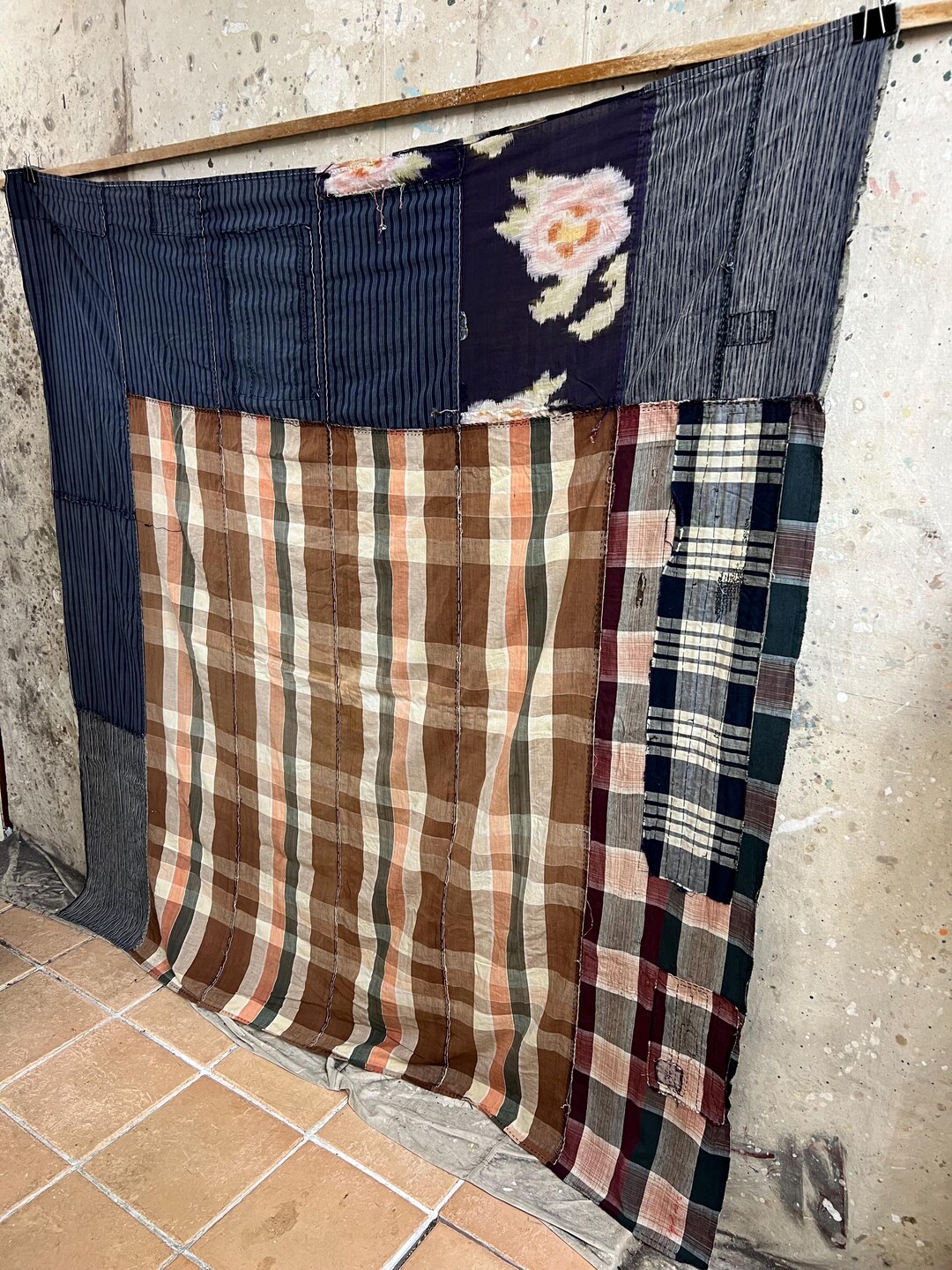 Vintage Japanese Large Plaid Boro Patched Fabric #2661 - Etsy