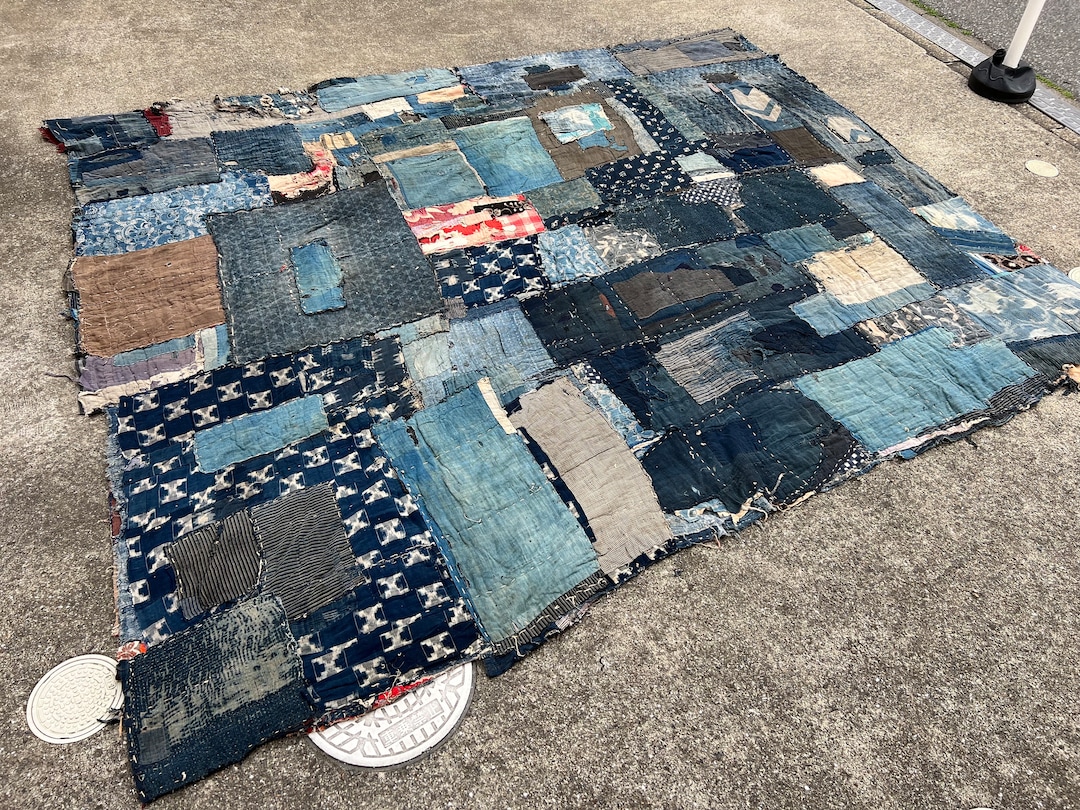 Vintage Japanese Super Huge and Heavy Indigo Dyed Boro Patched Rug ...