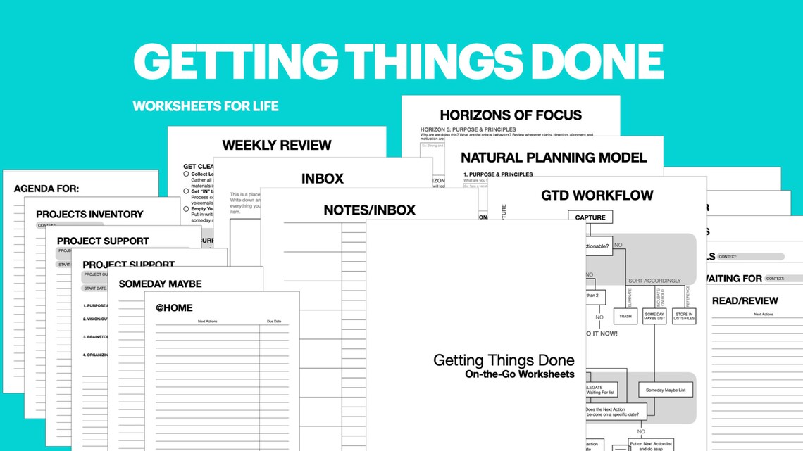 Printable GTD Worksheets Starter Bundle PDF Digital Download | Etsy