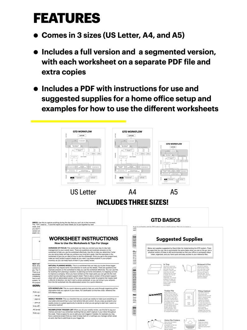 Printable GTD Worksheets Starter Bundle | PDF Digital Download | Letter ...