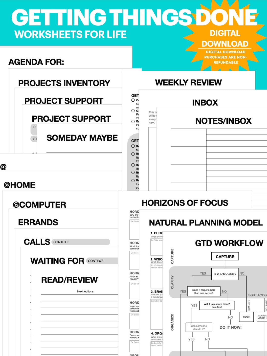 US Letter Size Fillable Printable GTD Worksheets Starter Bundle | PDF ...
