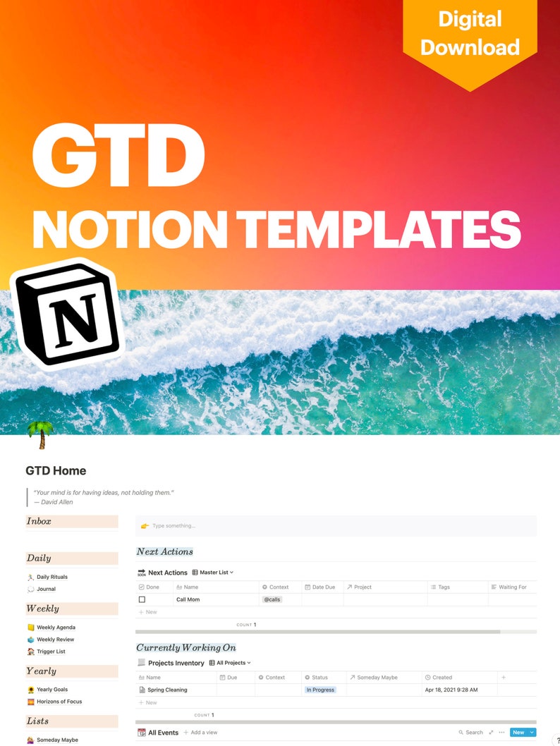 GTD Notion Dashboard Templates | Digital Planning | Digital Download - Etsy