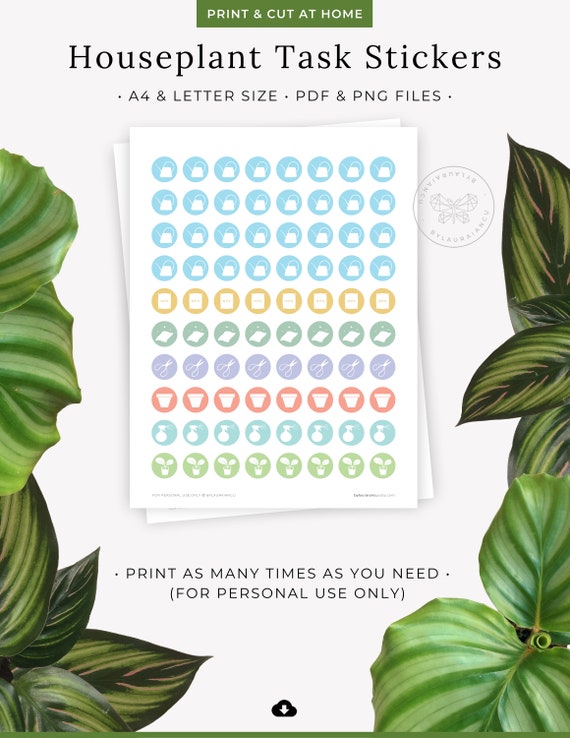 Printable Houseplant Task Stickers Print At Home Plant | Etsy