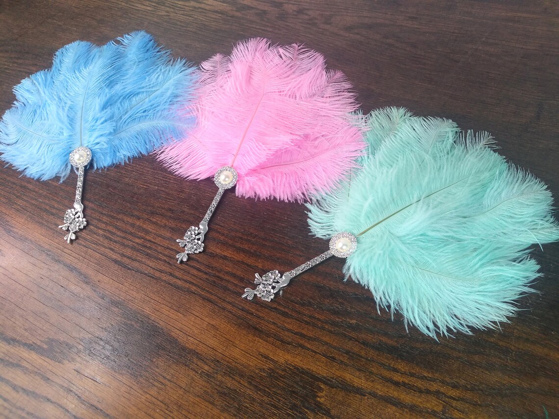 Pastel Blue 20s Wedding Handheld Feather Fan Vintage Inspired - Etsy