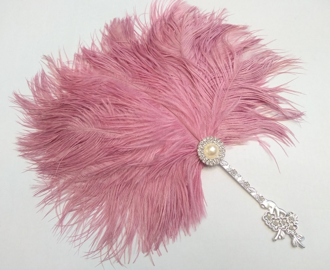 Mauve Dusky Pink 20s Wedding Handheld Feather Fan Pastel Blush Vintage ...
