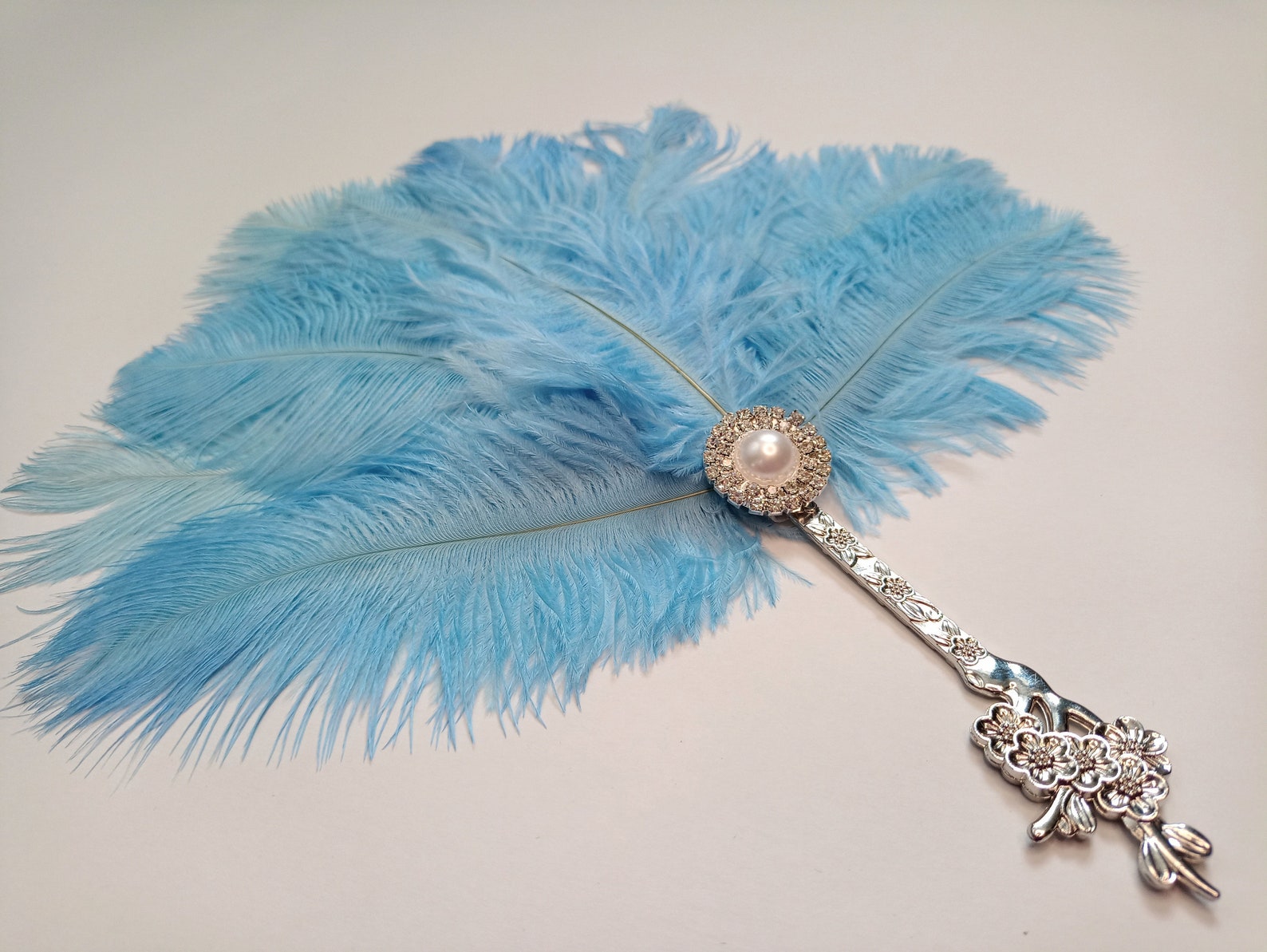 Pastel Blue 20s Wedding Handheld Feather Fan Vintage Inspired - Etsy