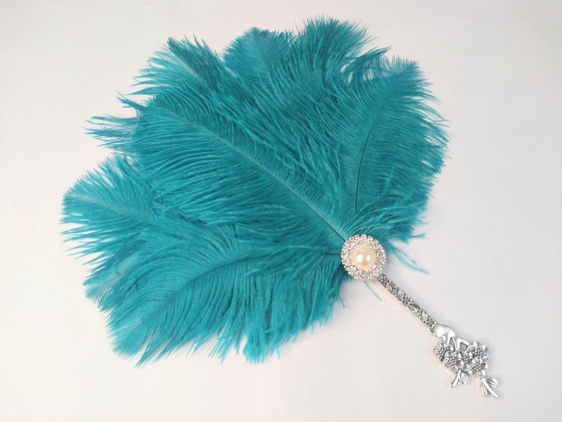 Teal Turquoise 20s Wedding Handheld Feather Fan Vintage - Etsy