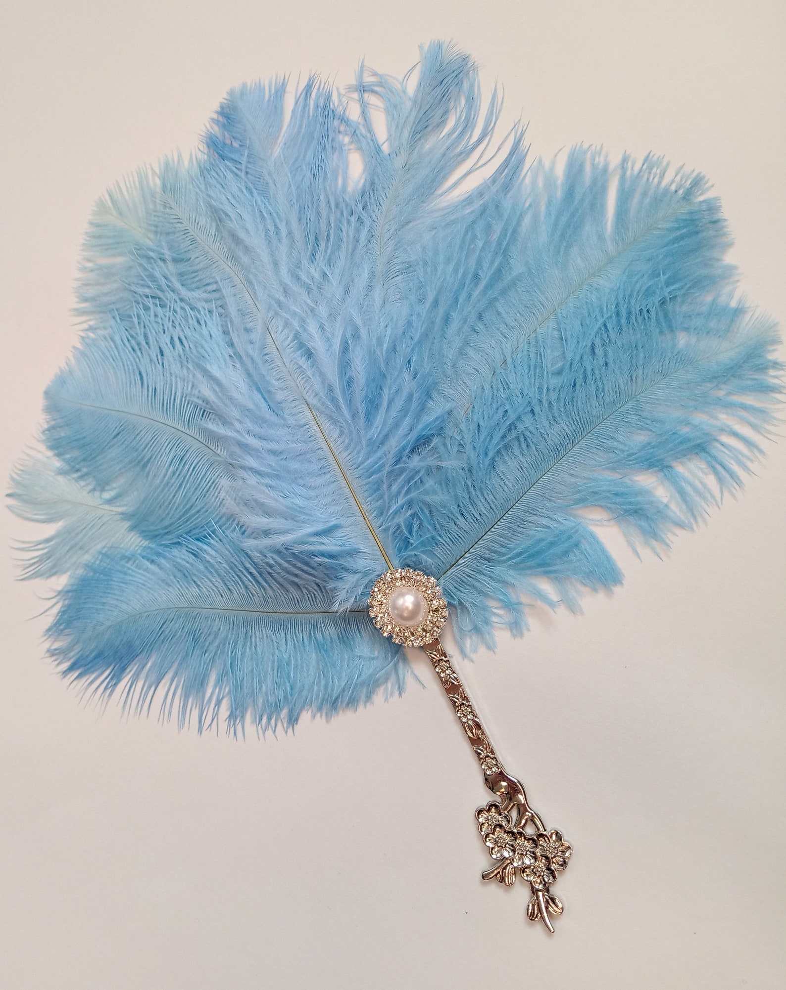Pastel Blue 20s Wedding Handheld Feather Fan Vintage Inspired - Etsy