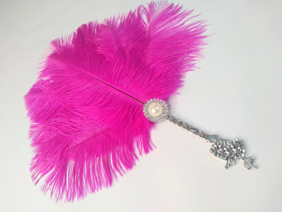 Hot Pink 20s Wedding Handheld Feather Fan Vintage Inspired Boho Chic ...