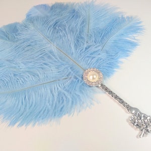 Pastel Blue 20s Wedding Handheld Feather Fan Vintage Inspired Boho Chic ...