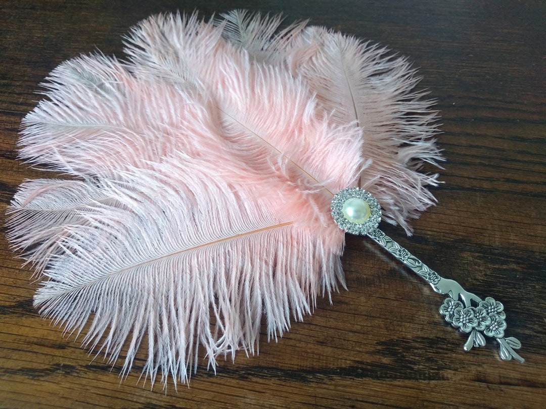 Blush Vintage Salmon Shell Pink 20s Wedding Handheld Feather Fan Boho ...