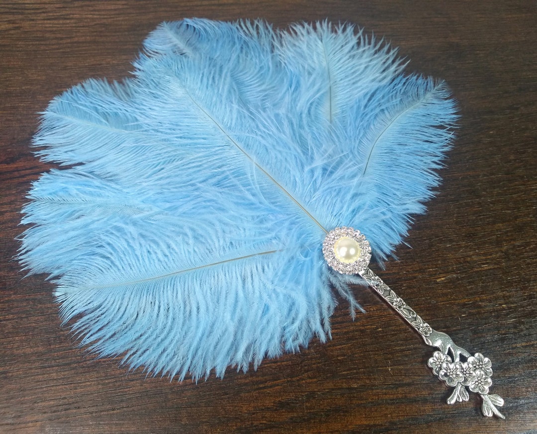 Pastel Blue 20s Wedding Handheld Feather Fan Vintage Inspired Boho Chic ...