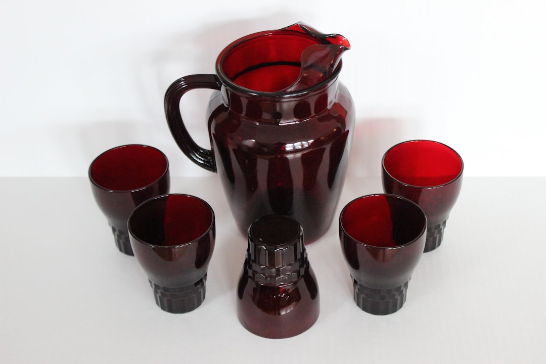 Royal Red Ruby Glass Pitcher and 5 Windsor Glasses - Etsy