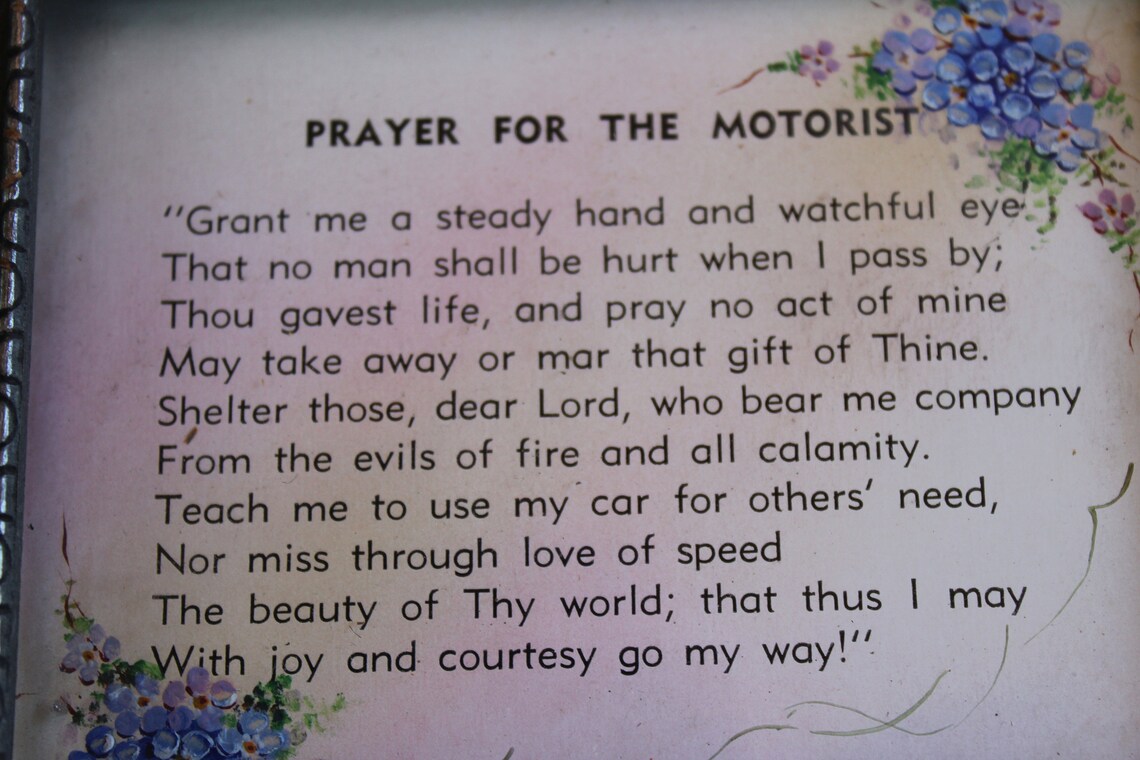 Framed Vintage Motorist's Prayer With Hand Painted Flowers | Etsy
