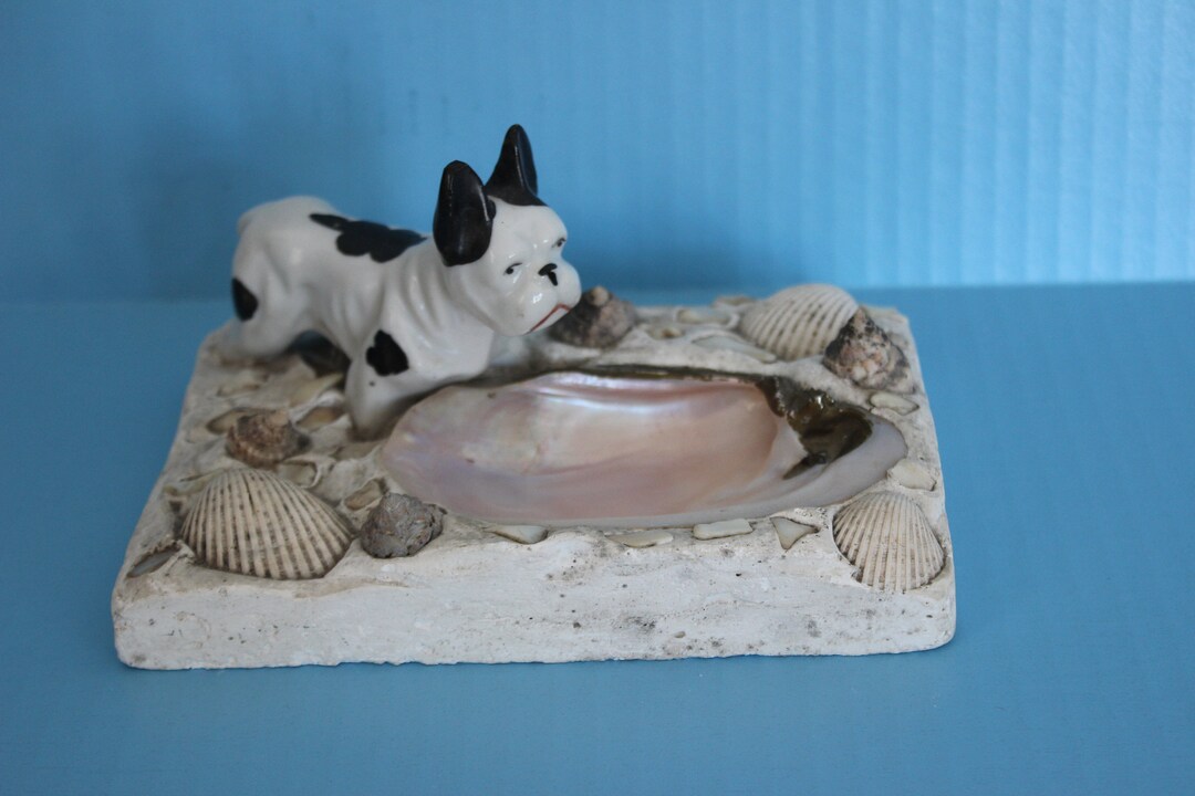 Hand Made-a Ceramic French Bulldog Among Sea Shells All Embedded in ...