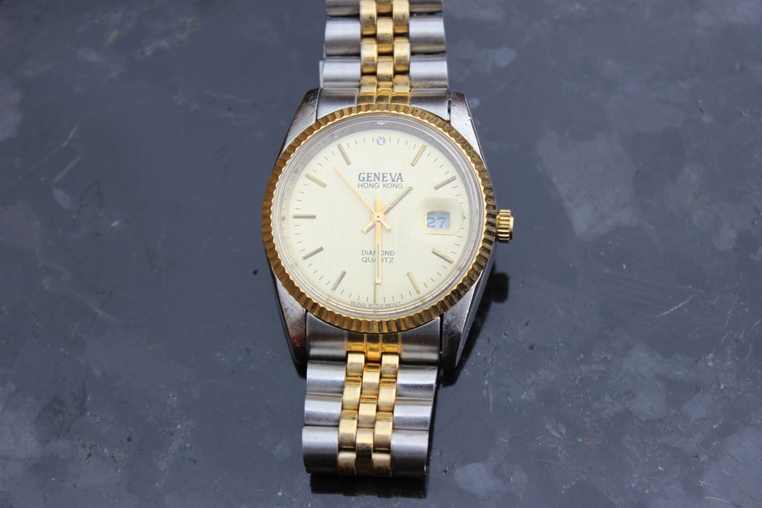 Men's 1960's Vintage Geneva Diamond Quartz Working Windup Wrist Watch ...