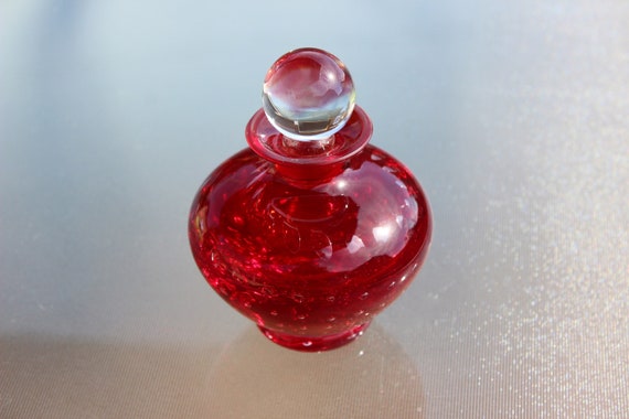 Vintage Ruby Red Bubble Glass Perfume Bottle with Sto… - Gem
