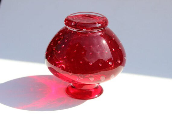 Vintage Ruby Red Bubble Glass Perfume Bottle with Sto… - Gem