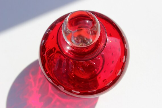 Vintage Ruby Red Bubble Glass Perfume Bottle with Sto… - Gem