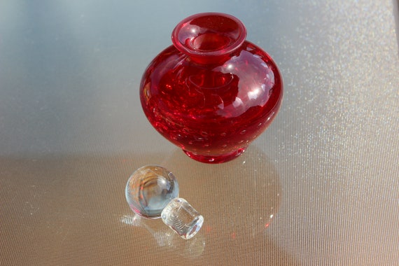 Vintage Ruby Red Bubble Glass Perfume Bottle with Sto… - Gem