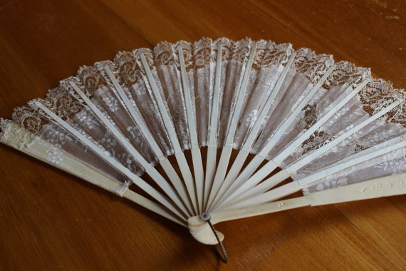 Antique Bone Fan With Brass Ring Hold - Gem