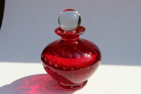 Vintage Ruby Red Bubble Glass Perfume Bottle with Sto… - Gem